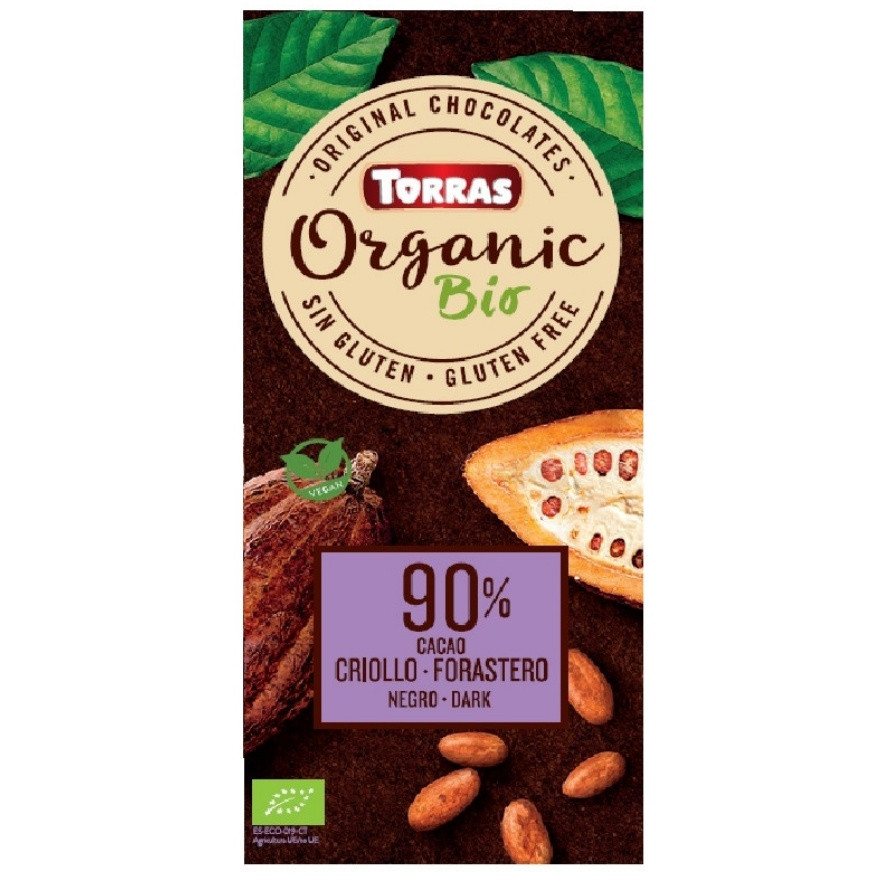 CHOCOLATE NEGRO 90% CACAO CRIOLLO FORASTERO SINGLUTEN BIO 100G TORRAS ...